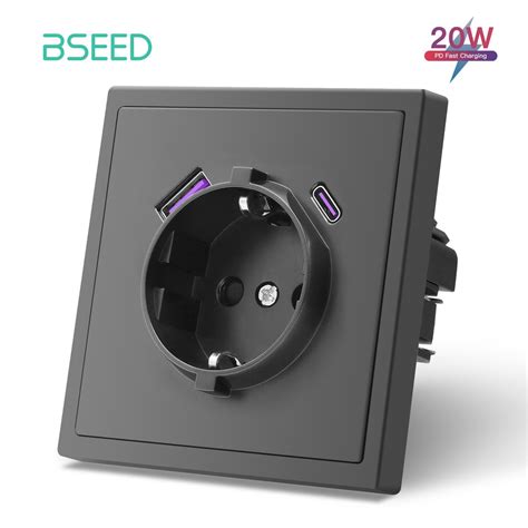 Розетка Bseed одинарная с Usb и Type C входами быстрая зарядка 20w Настенный розетка с когтями