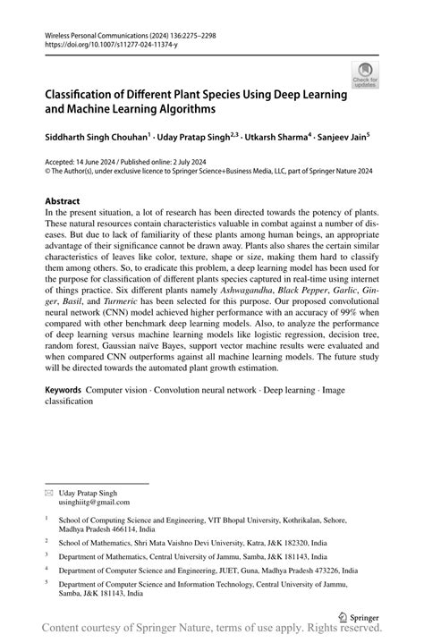 Classification Of Different Plant Species Using Deep Learning And