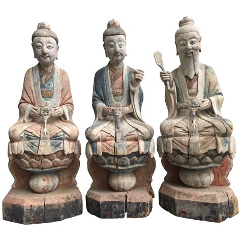 China Big Taoist Sculptural Group Three Pure Ones Chengdu Temple