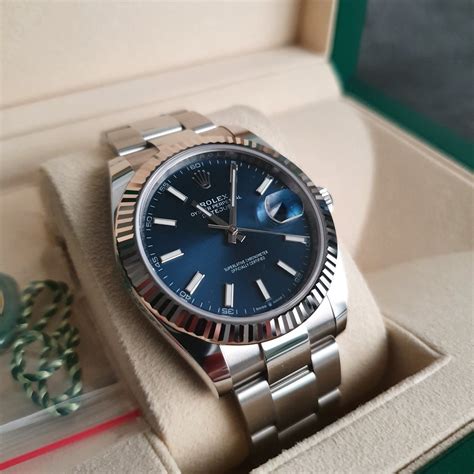 Rolex Datejust 41mm Blue Dial 18k Wg Bezel Bluediamondwatch