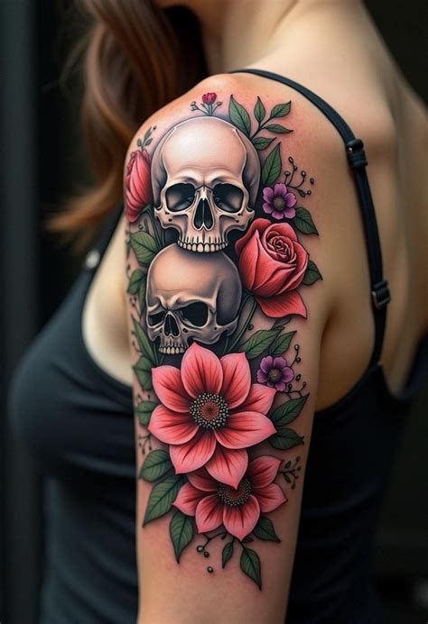 Bold Flower Tattoos With Skulls Cozy Vibes