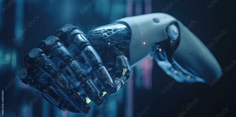 futuristic robot arm holding binary code generative ai stock