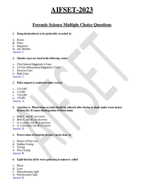 Aifset Forensic Science Sample Questions Pdf Spectroscopy Crime Scene