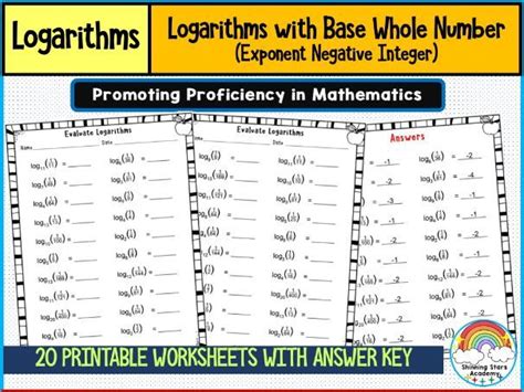 Logarithm With Base Whole Numbers Exponent As Negative Integer Worksheets Teaching Resources