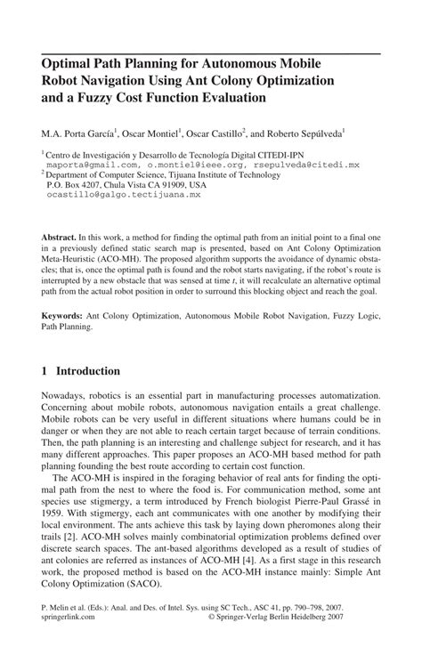 Pdf Optimal Path Planning For Autonomous Mobile Robot Navigation