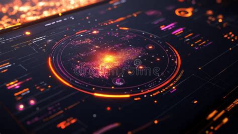 Futuristic Digital Interface With Glowing Orange And Pink Data Visualization Stock Illustration