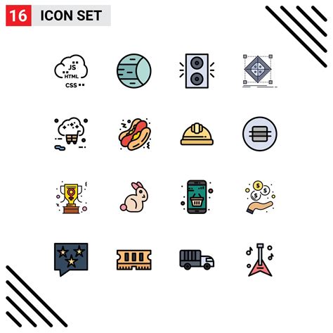 Mobile Interface Flat Color Filled Line Set Of 16 Pictograms Of Preparation Grid Structure