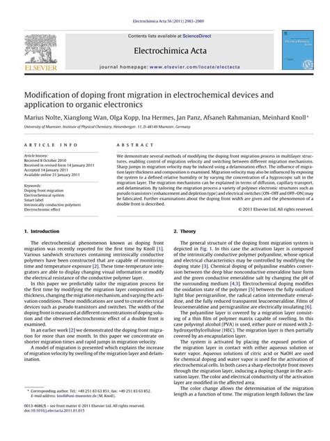 Pdf Modification Of Doping Front Migration In Electrochemical Devices And Application To