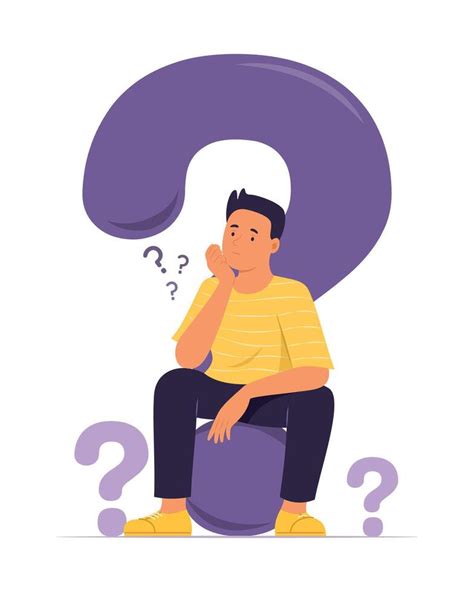 Thoughtful Man Sitting On Big Question Mark Concept Illustration