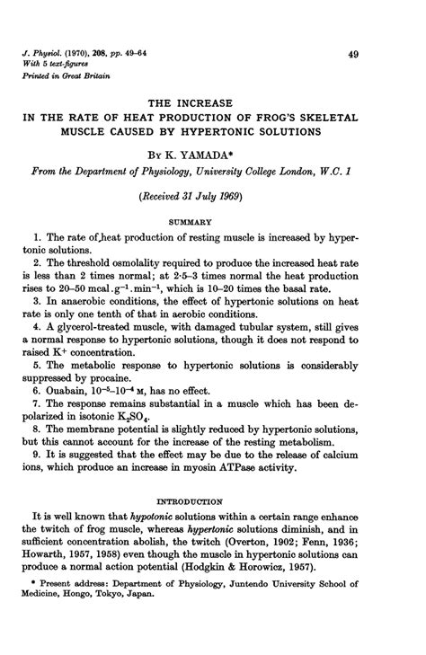 The Increase In The Rate Of Heat Production Of Frogs Skeletal Muscle