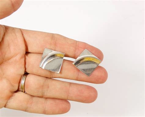 Vintage Sterling Silver Square Earrings Vintage Sterling Earrings