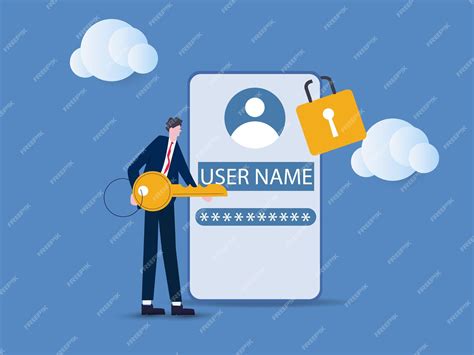 Premium Vector Businessman Hold Key With User Account Lock With
