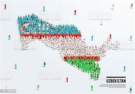 우즈베키스탄지도와 플래그 지도만들기 위해 우즈베키스탄 국기 색 형태의 많은 사람들이 있습니다 벡터 일러스트레이션 개념에 대한 스톡 벡터 아트 및 기타 이미지 Istock