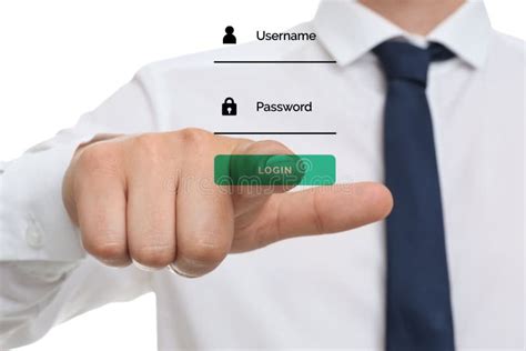 Illustration Of Authorization Interface And Man Pressing Button Login