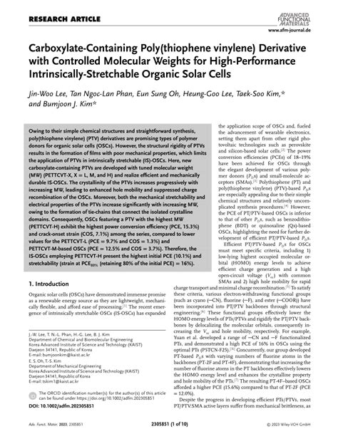 Carboxylate‐containing Polythiophene Vinylene Derivative With