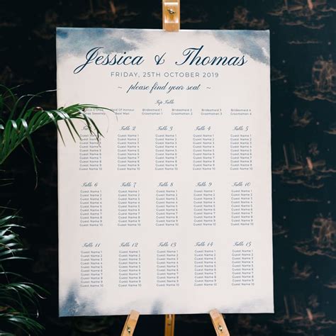 Wild Blue Wedding Table Plan Tralee Printing Works