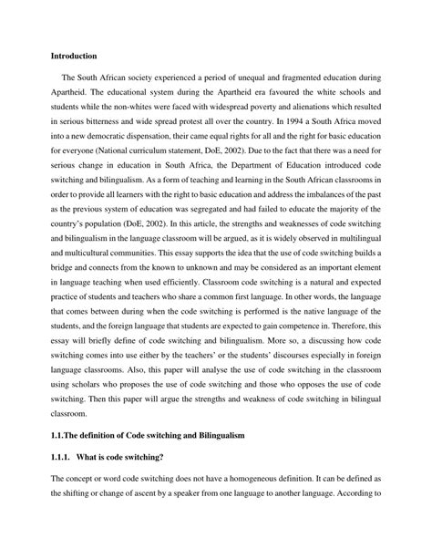 Pdf The Strengths And Weaknesses Of Code Switching And Bilingualism In The Language Classroom