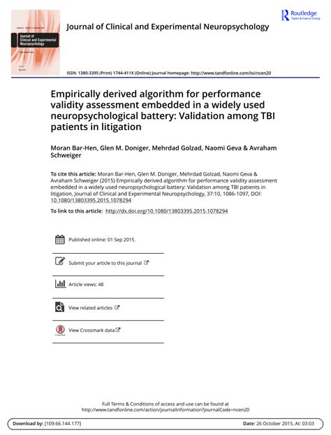 pdf empirically derived algorithm for performance validity assessment