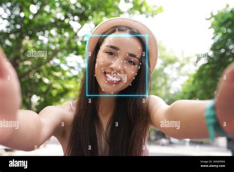 Facial Recognition System Woman With Scanner Frame And Digital