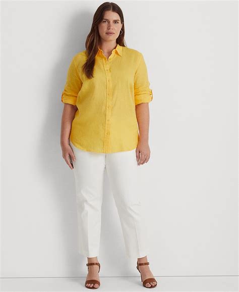 Lauren Ralph Lauren Plus Size Linen Buttoned Top And Reviews Tops