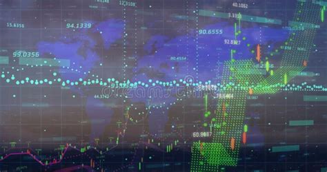 animation of data processing diagrams and world map over cityscape