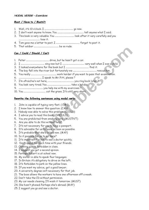 Modal Verbs Esl Worksheet By Marian Andujar Modal Verbs Esl Worksheet By Marian Andujar