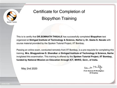 Drsomnath Thigale On Linkedin Iitbombay Spokentutorial Biopython
