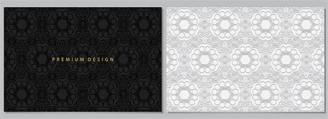 추상 배너 흑백 커버 디자인 세트 수평 벡터 템플릿 기하학적 볼륨 볼록 민족 3d 패턴 꽃 식물에 대한 스톡 벡터 아트 및 기타