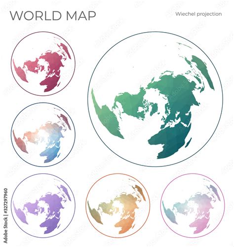 Low Poly World Map Set Wiechel Projection Collection Of The World Maps In Geometric Style