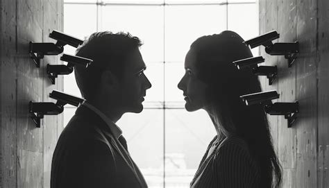 Conceptual Photo Man And Woman With Surveillance Camera Faces