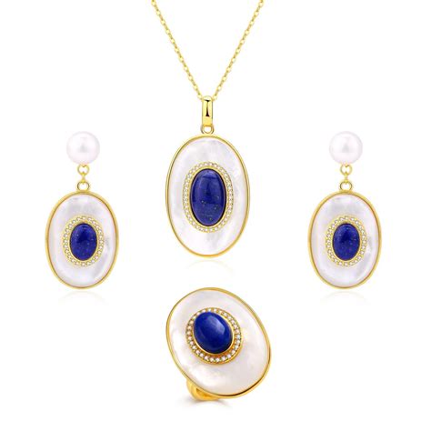 Blue Lapis Lazuli Mother Of Pearls Pendant Necklace Earrings Purchase