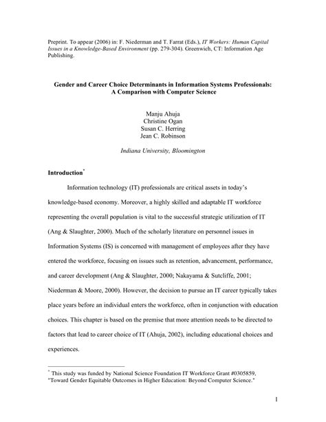 PDF Gender And Career Choice Determinants In Information Systems Professionals A Comparison
