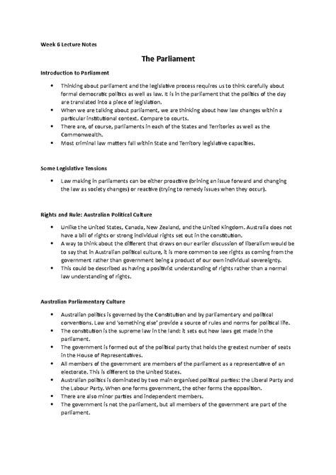 Week 6 Lecture Notes Week 6 Week 6 Lecture Notes The Parliament