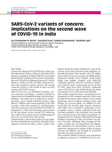 Pdf Sars Cov 2 Variants Of Concern Implications On The Second Wave