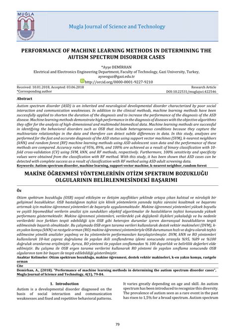 Pdf Performance Of Machine Learning Methods In Determining The Autism