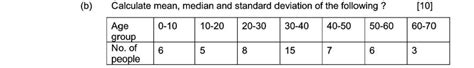 B Calculate Mean Median And Standard Deviation Of The Following [10]