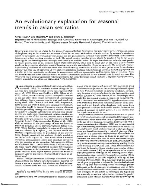 Pdf An Evolutionary Explanation For Seasonal Trends In Avian Sex Ratios