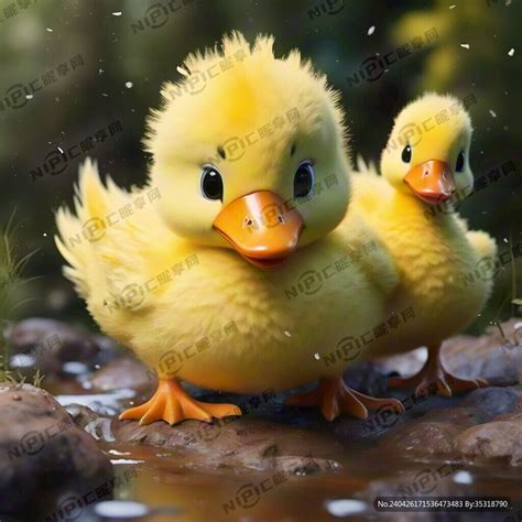Ai创作图可爱卡通黄色小鸭嬉戏照片 昵图网