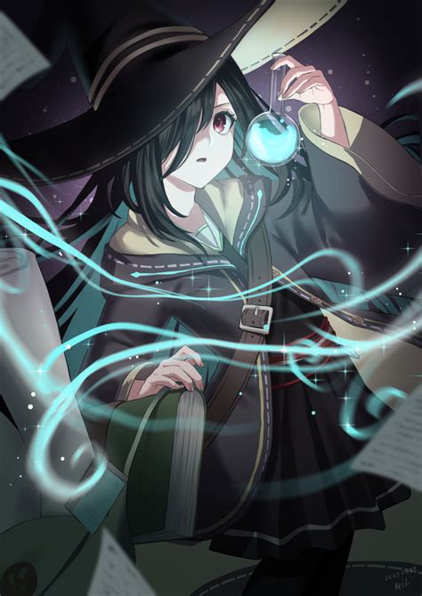 Safebooru 1girl Absurdres Bag Beaker Black Hair Book Cloak Hair Over