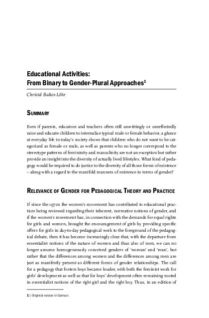 Pdf Educational Activities From Binary To Gender Plural Approaches