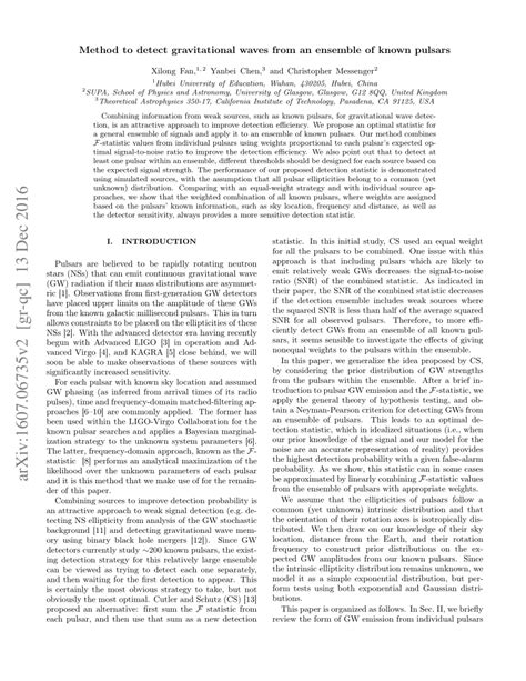 Pdf Method To Detect Gravitational Waves From An Ensemble Of Known