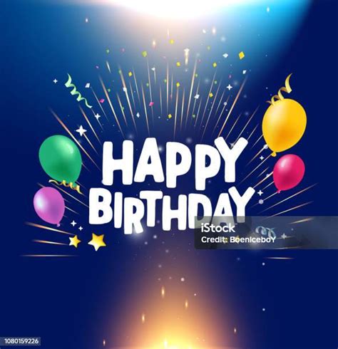 인사말 카드와 포스터와 풍선 색종이 선물 상자 생일 축 하 디자인 서식 파일에 대 한 행복 한 생일 인쇄 술 벡터 디자인 생일에 대한 스톡 벡터 아트 및 기타 이미지