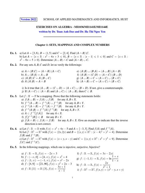 Exercises On Algebra Mi1036 Pdf Mathematics Mathematical Concepts