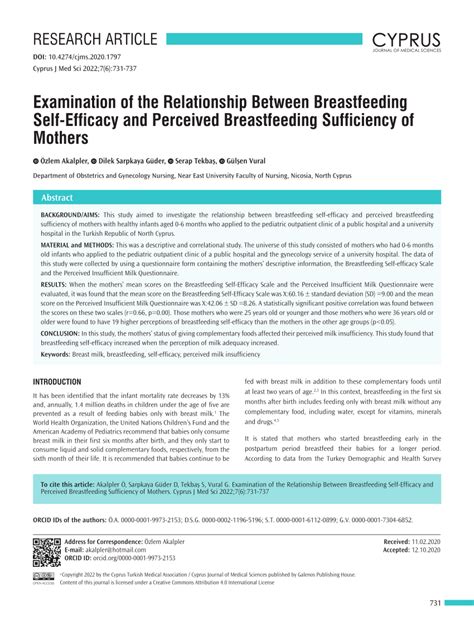 Pdf Examination Of The Relationship Between Breastfeeding Self