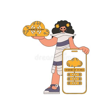 Girl With Cloud Server And Iot For Data Storage Stock Vector