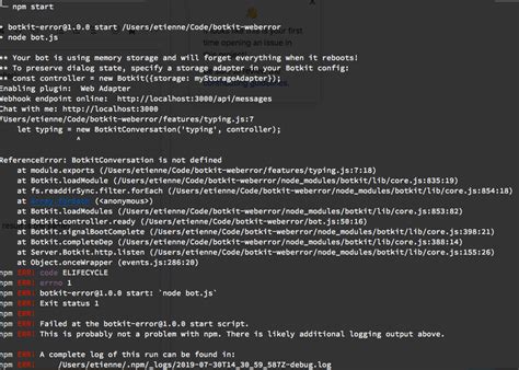 new web bot created with `yo botkit` referenceerror