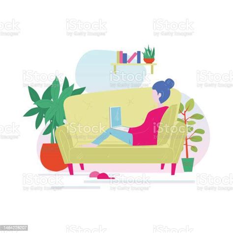 격리 상태에서 집에서 일하기 개념 그림 청소년 Mаn 및 Womаn 프리랜서는 격리 된 집에서 랩톱과 컴퓨터로 작업합니다 벡터 평면 스타일 그림 가정 생활에 대한 스톡 벡터