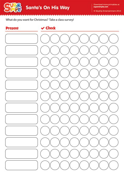 Santas On His Way Worksheet Take A Class Survey Super Simple