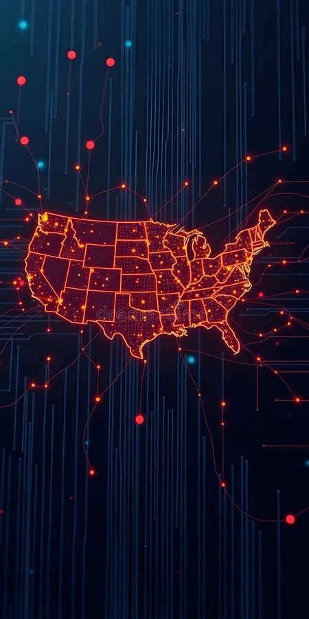 Usa Map In Digital Format Representing Cyber Network And Global Data