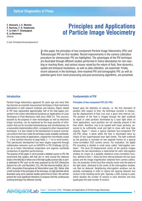 Pdf Principles And Applications Of Particle Image Velocimetry